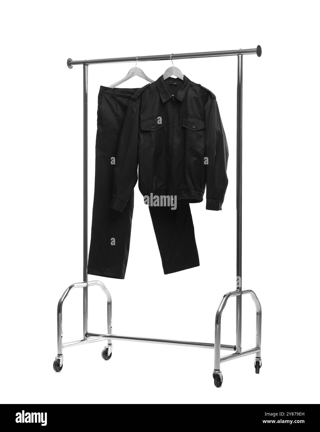 Security guard's uniform on clothing rack isolated on white Stock Photo ...