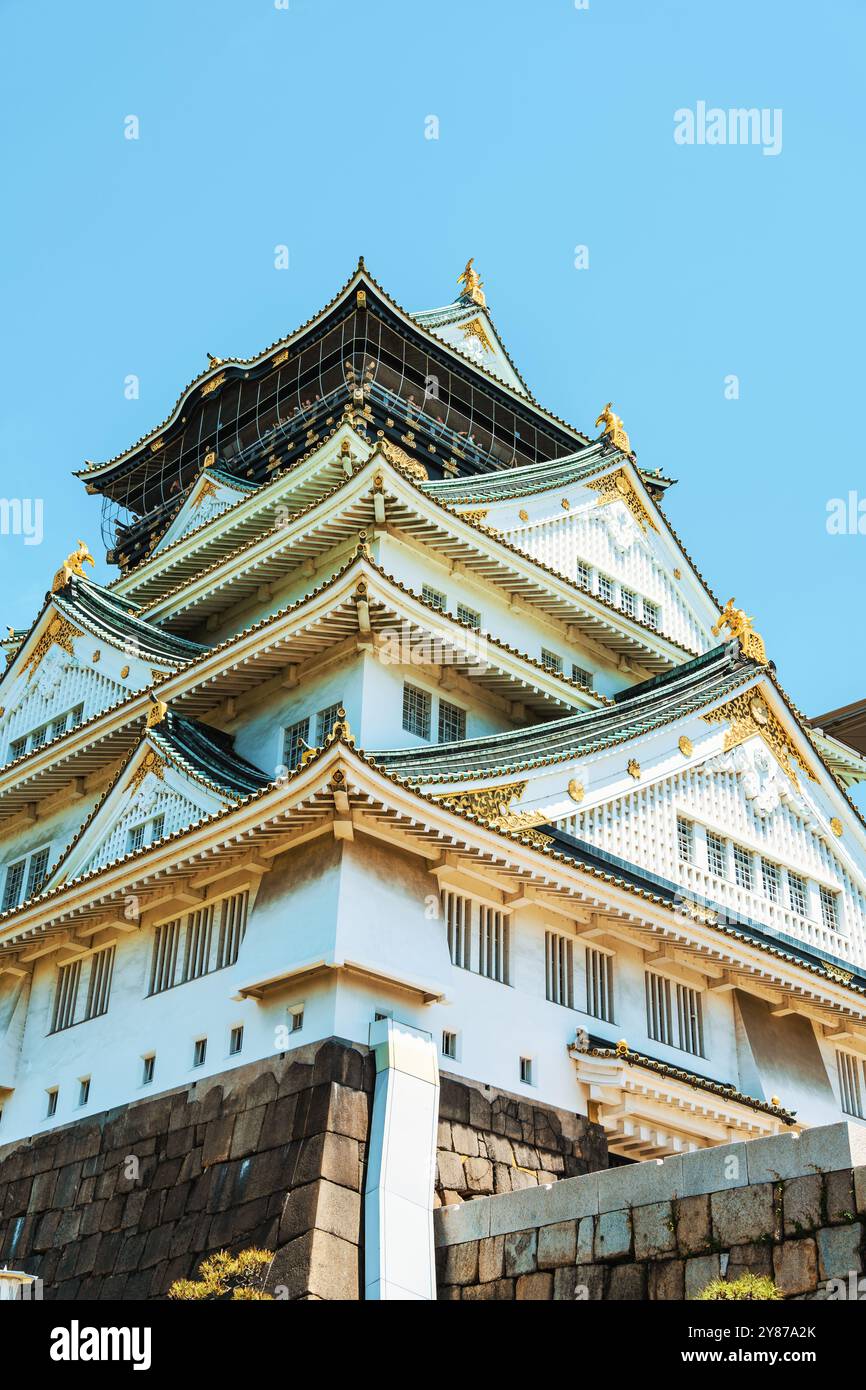Architectural detail with Osaka Castle, in Japan. Traditional japanese ...