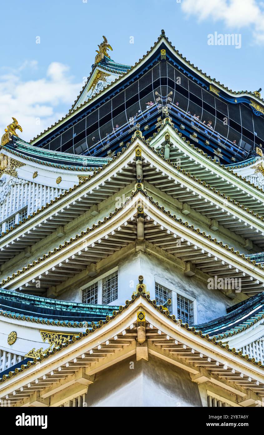 Architectural detail with Osaka Castle, in Japan. Traditional japanese ...