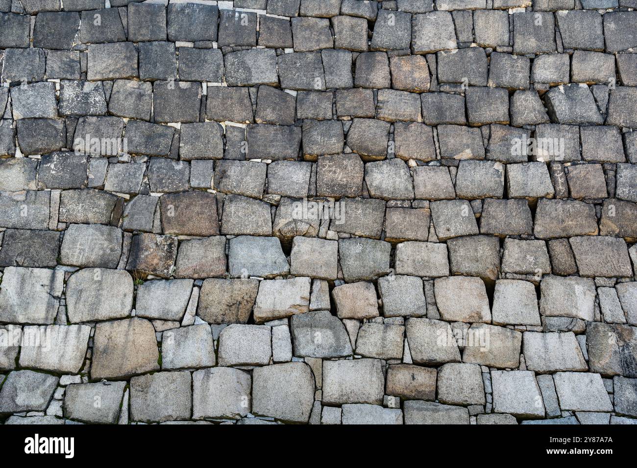 Traditional japanese stone wall moat at the base of Osaka Castle ...