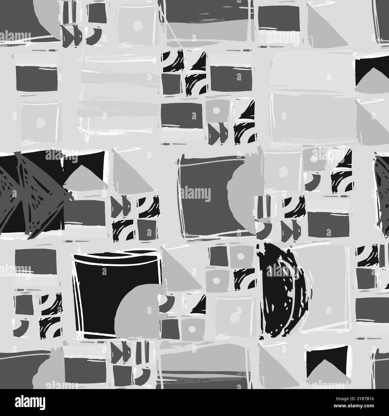 Abstract geometric pattern with squares and sharp angles in grayscale ...