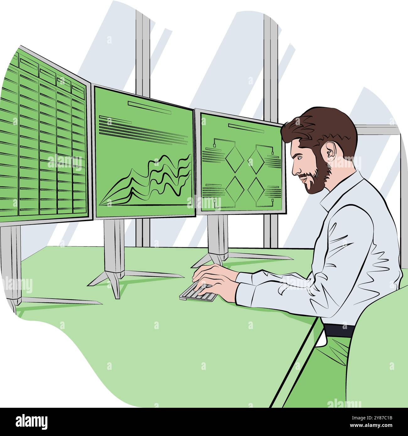 A man is studying the reports to identify and understand problems in ...