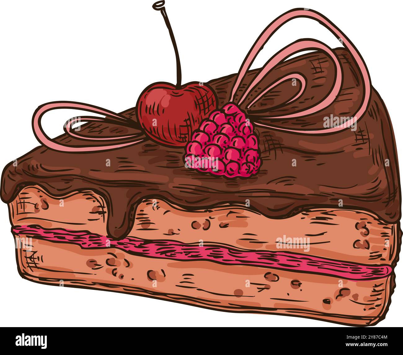 Cherry pie piece. Sweet dessert slice drawing isolated on white ...