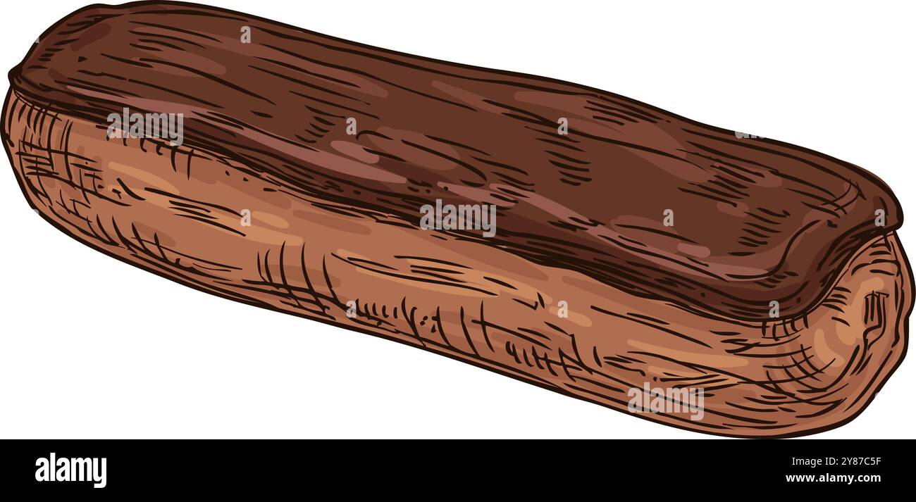 Sweet eclair. Chocolate baked pastry color sketch Stock Vector Image ...
