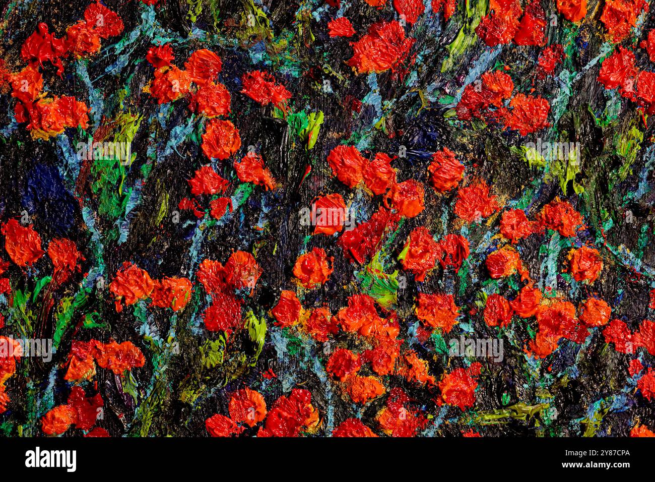 Red berries. oil painting on canvas, brush strokes, texture of paint ...