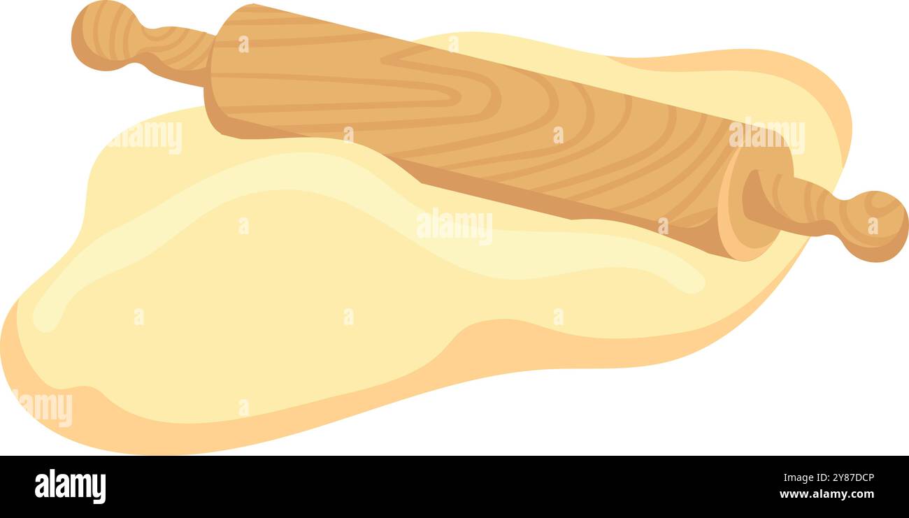 Rolling pin on dough. Baking process cartoon icon Stock Vector Image ...