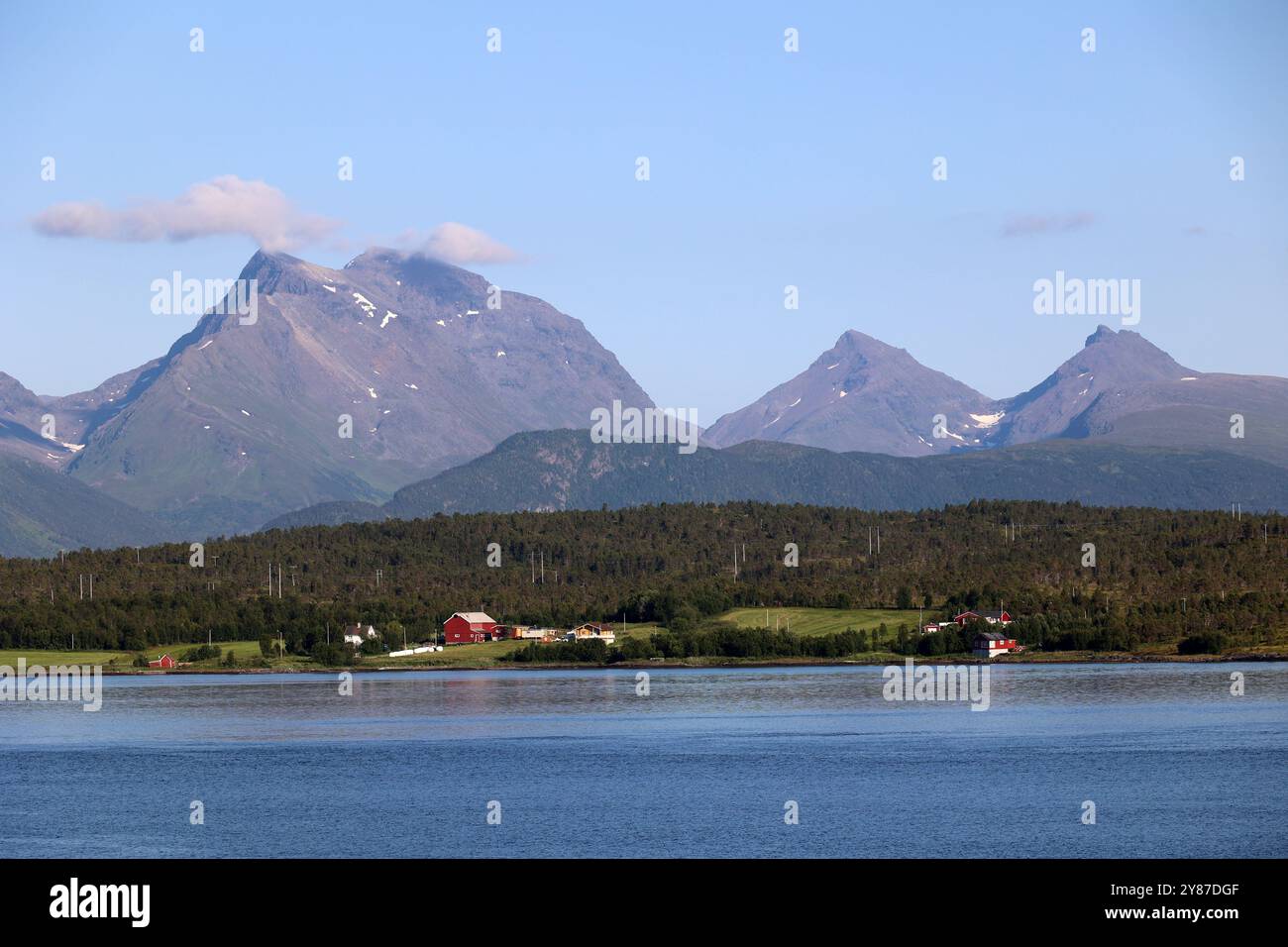 Fantastic coastal landscape with waterfall in the Troms region of ...
