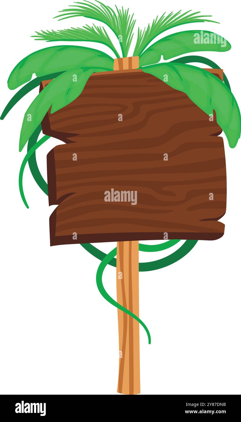 Jungle signboard pole. Cartoon wooden textured board Stock Vector Image ...