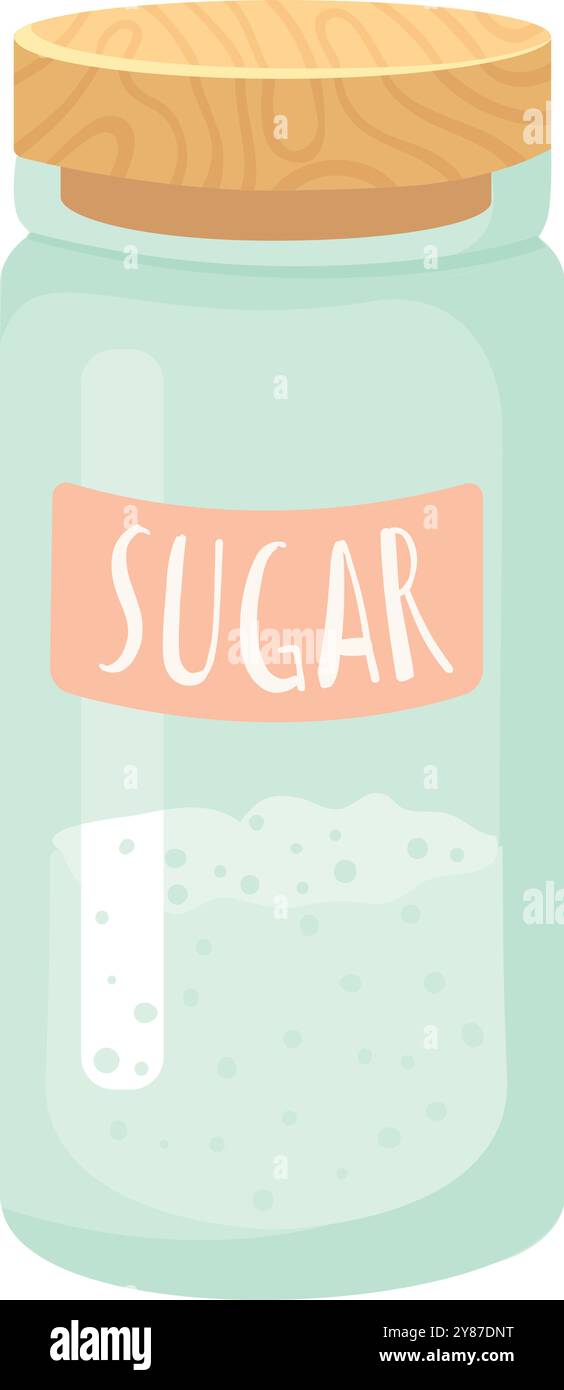 Sugar in glass jar cartoon icon. Natural sweetener isolated on white ...