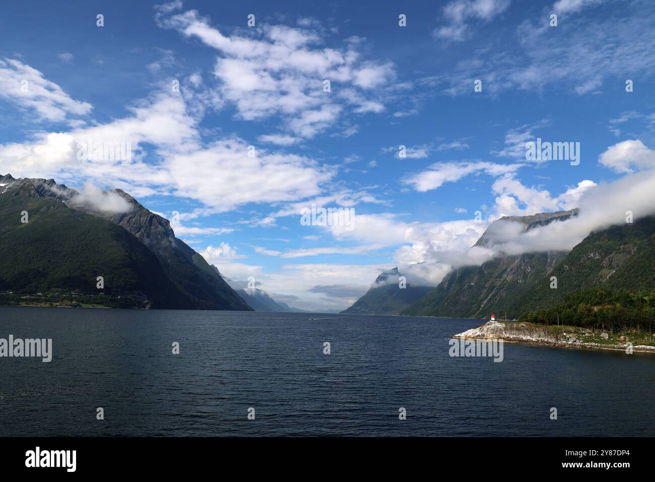 Hjorundfjord with a view of the breathtaking Sunnmore Alps, one of ...