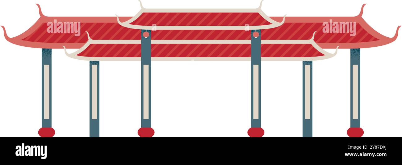 Red roof chinese gates. Festival asian entrance Stock Vector Image ...