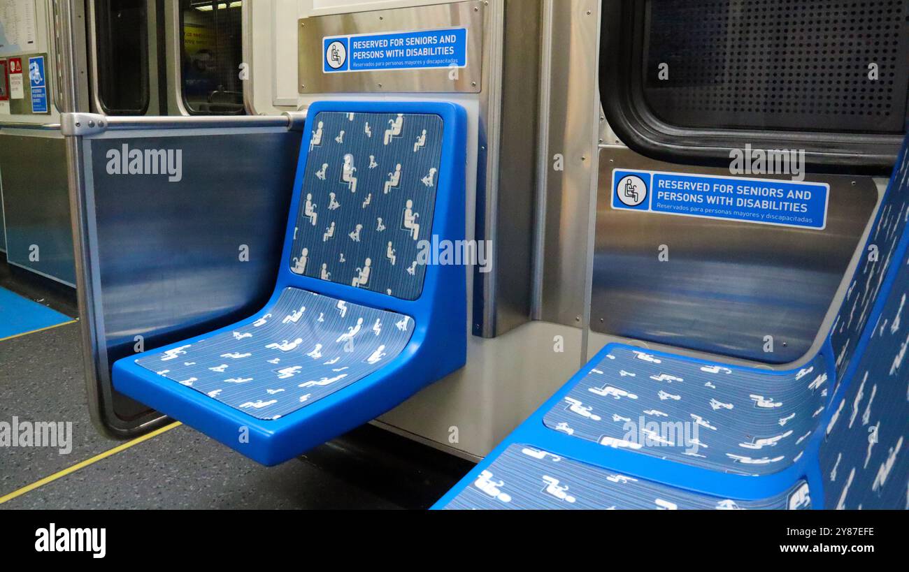 Inside view of Los Angeles Metro Rail B Line commuter transport with ...