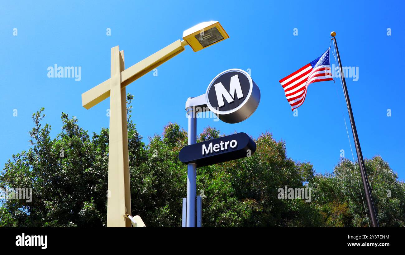 Los Angeles Metro Station sign pole, LA Metro, Public Transport of Los ...
