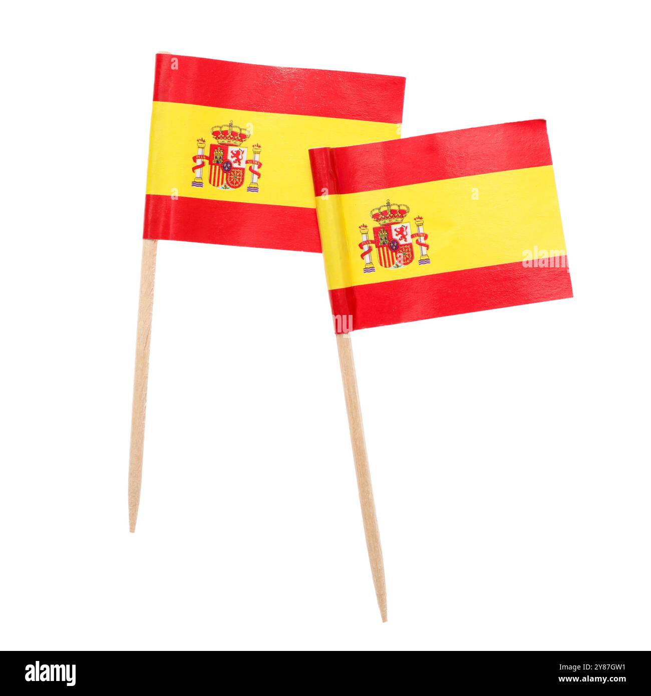 Small paper flags of Spain isolated on white Stock Photo - Alamy