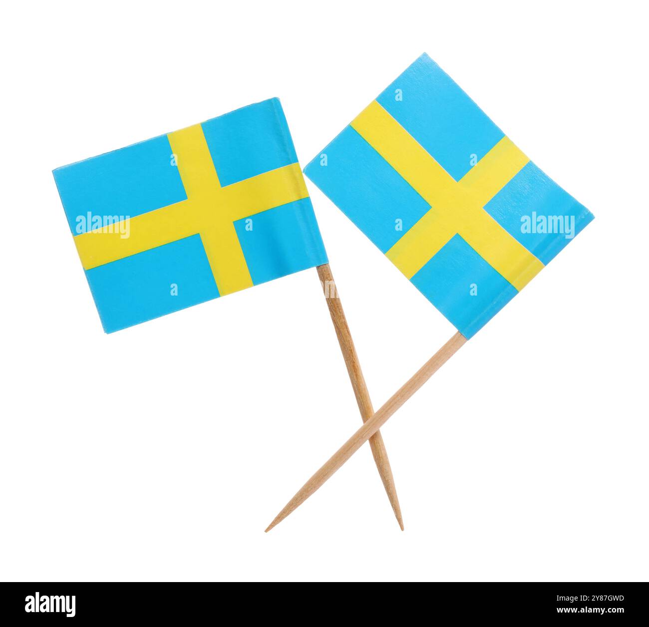 Small paper flags of Sweden isolated on white Stock Photo - Alamy