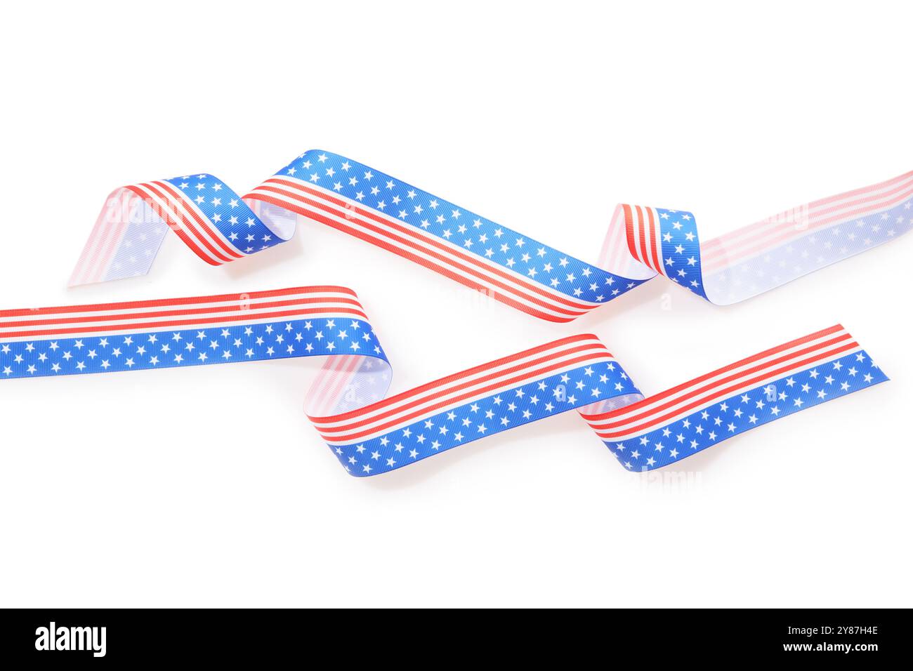 Ribbons in colors of American flag on white background, top view Stock ...