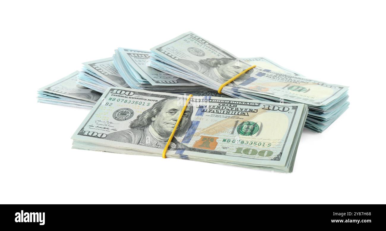 Pile of dollar banknotes isolated on white Stock Photo - Alamy