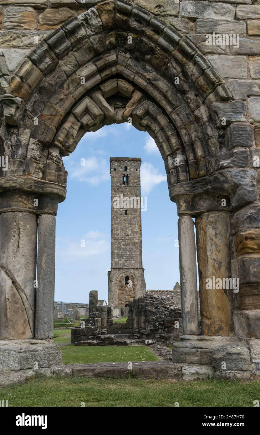 Tower and door of St Andrews Abbey Stock Photo - Alamy