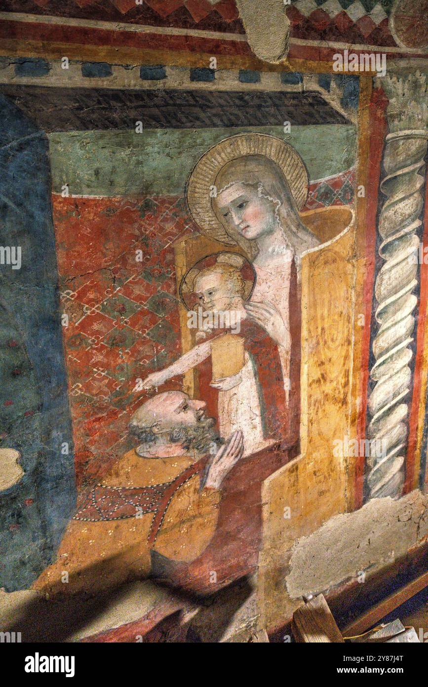 The 14th century frescoes, hidden by the coffered ceiling, attributed ...