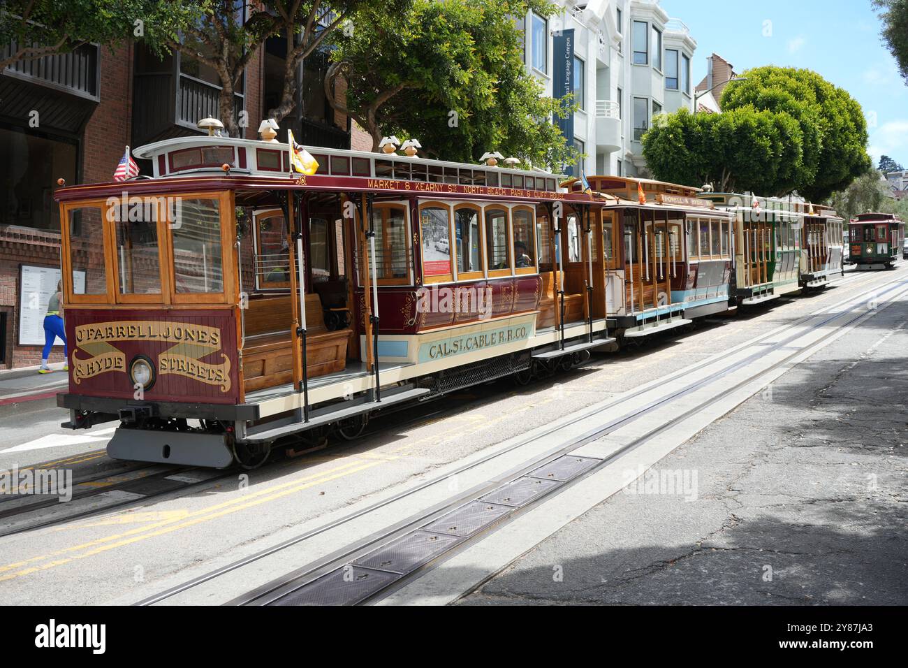 O’Farrell, Jones and Hyde Streets Cable Car. Built in 1906 and restored ...