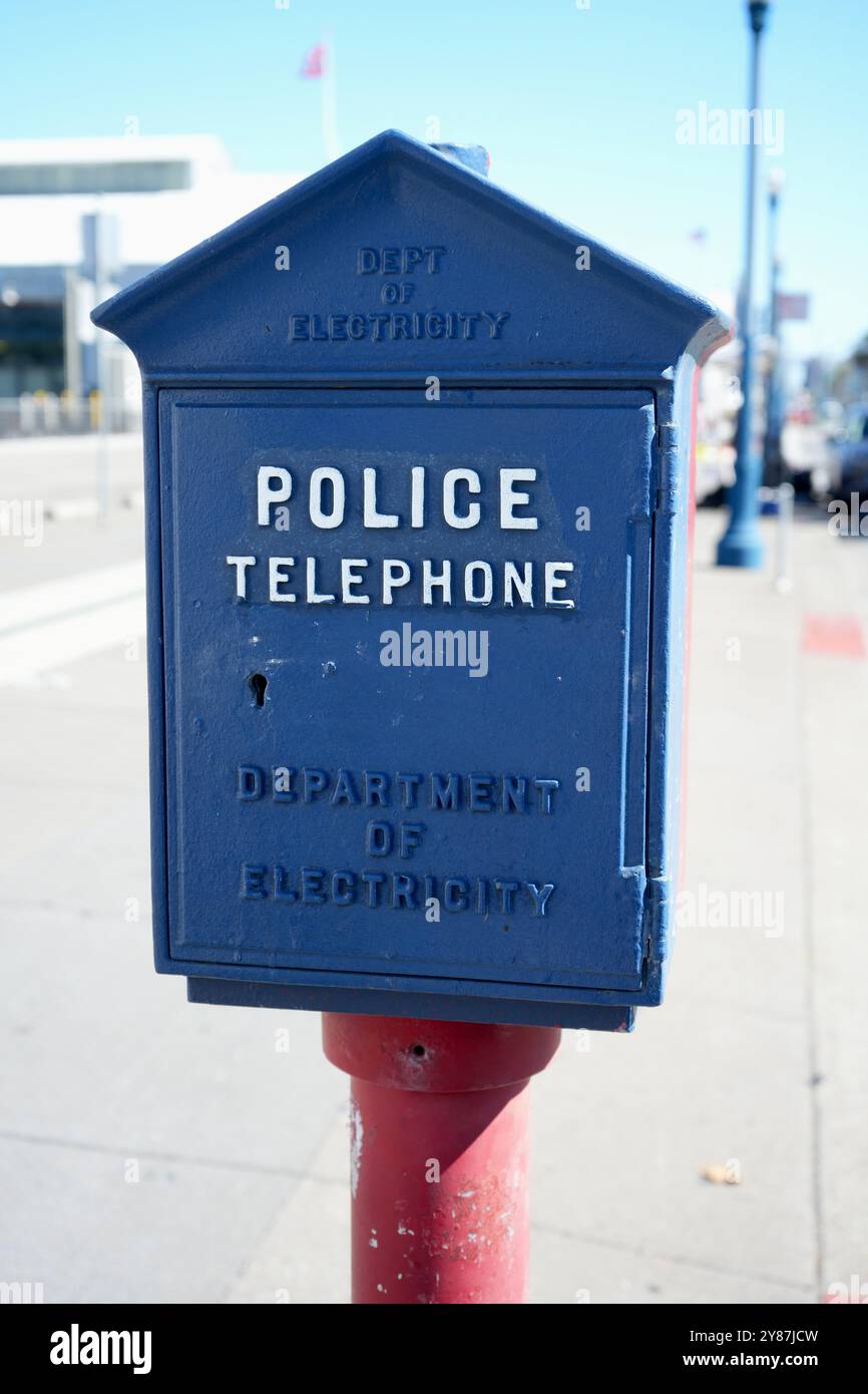Vintage Iron Police Telephone Box on Embarcadero Stock Photo - Alamy