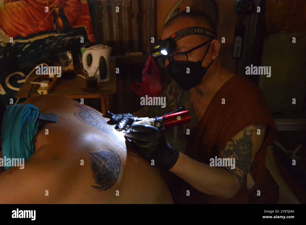 Malaysia Kuala Lumpur 3/10/24.Traditional Sak Yant also called Sak Yan ...