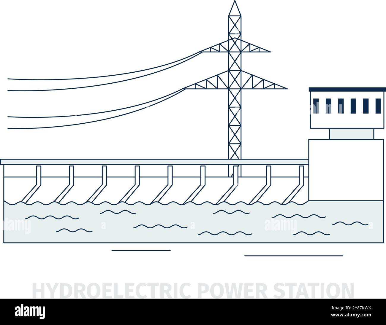 Hydroelectric power station. Water energy generation line icon Stock ...