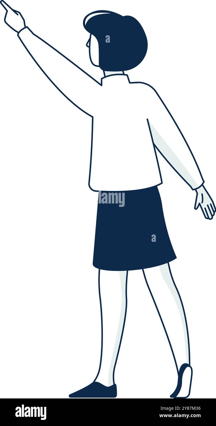 Woman pointing up line icon. Lifting hand gesture Stock Vector Image ...