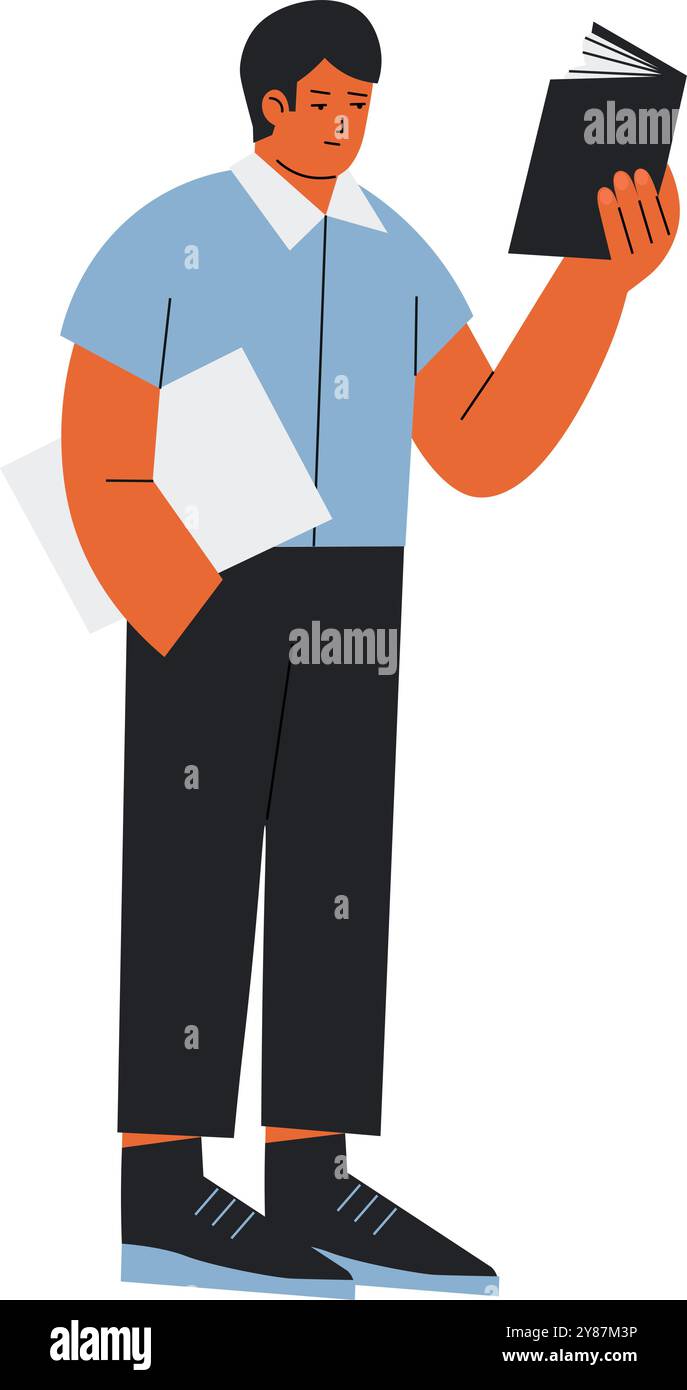 Reading man with book. Literature study. Interesting novel Stock Vector ...