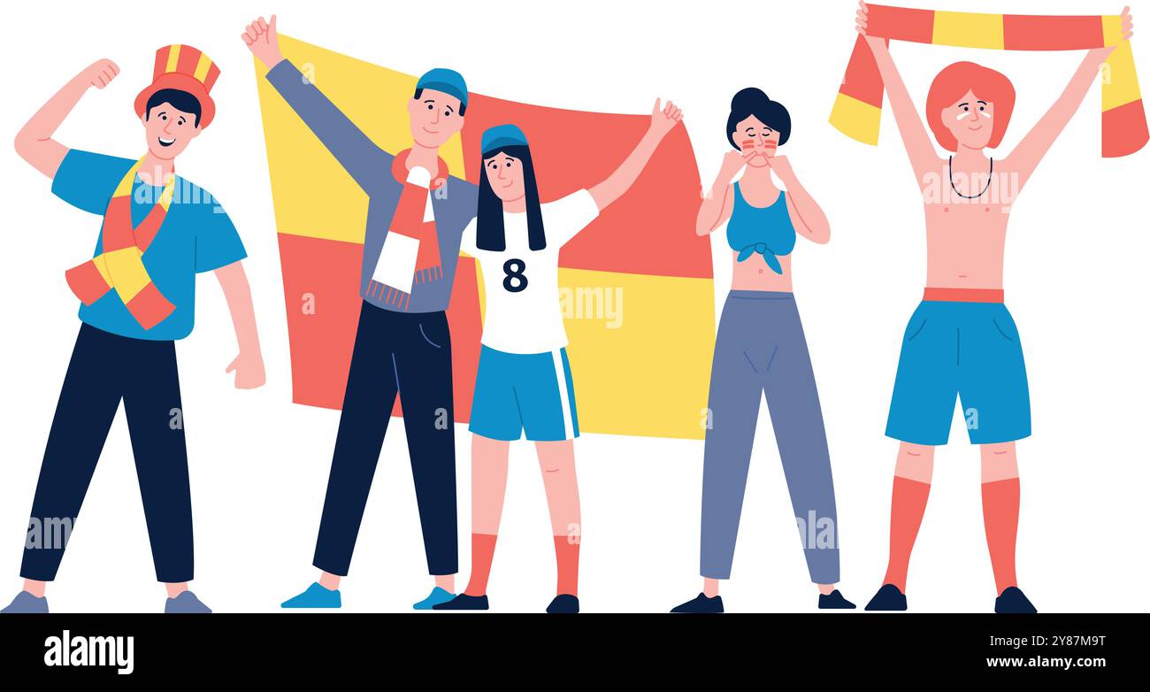 Sport team fans with club flag celebrating together Stock Vector Image ...