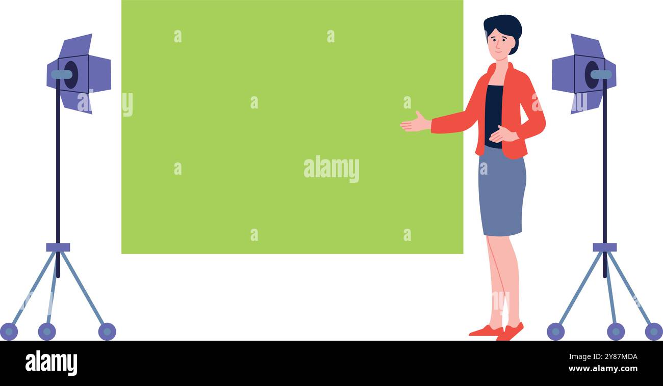 Green screen with tv host. Weather forecast show shooting Stock Vector ...
