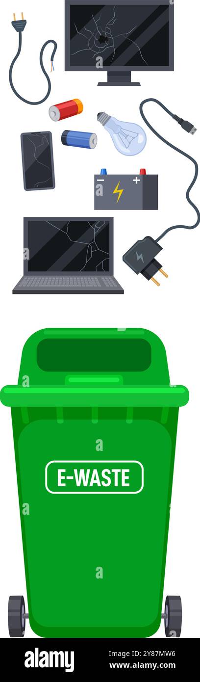 E-waste container. Trash sorting and garbage recycle icon isolated on ...