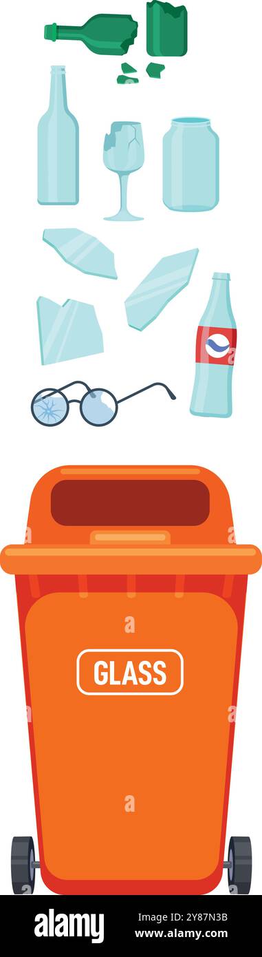 Glass waste container. Trash recycle. Junk separation Stock Vector ...