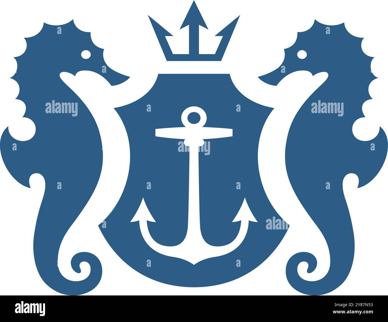Naval club emblem. Seahorses and anchor marine logo Stock Vector Image ...