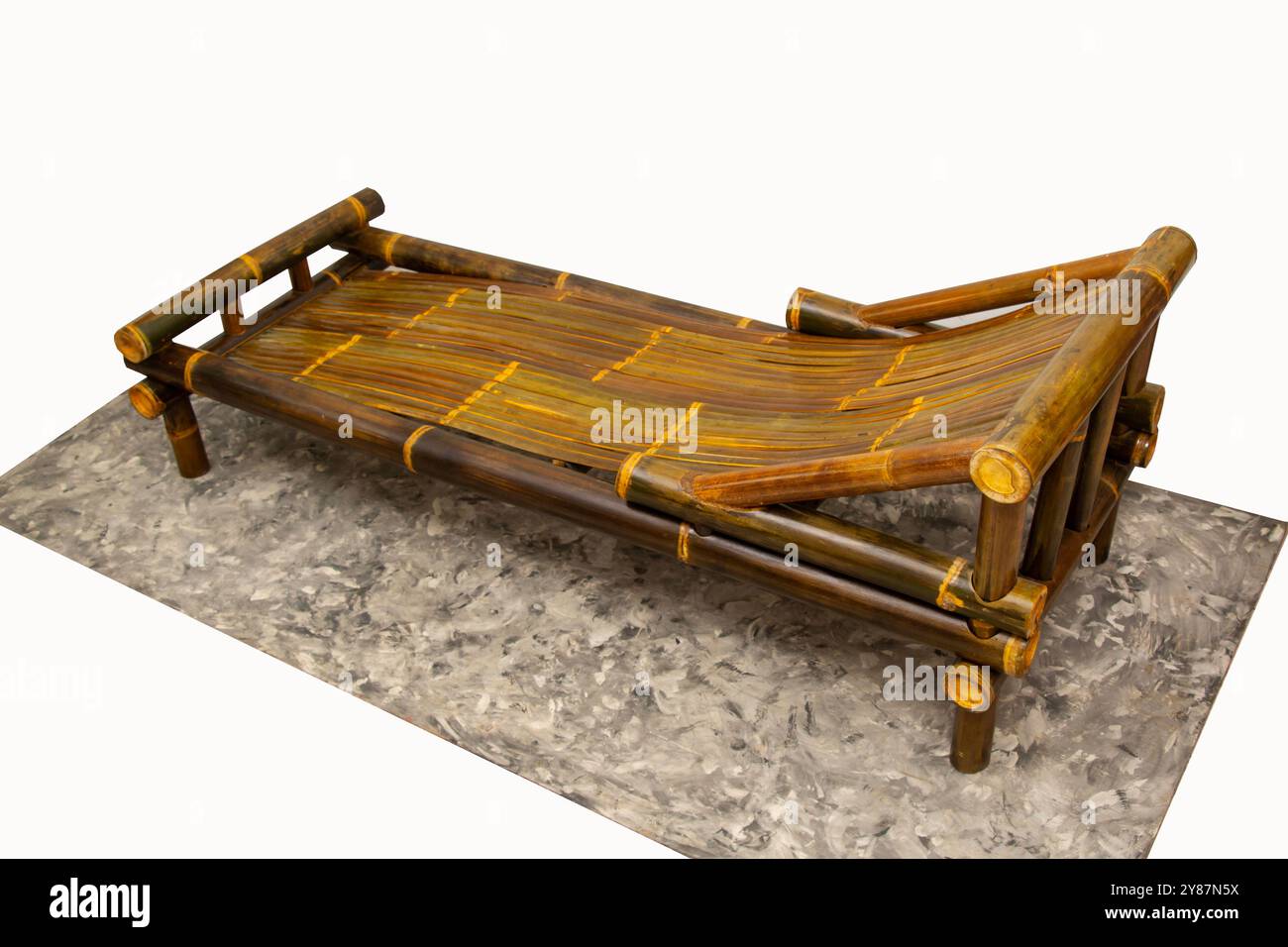 Long chair, woven bamboo bed, long lounge chair isolated on abstract ...