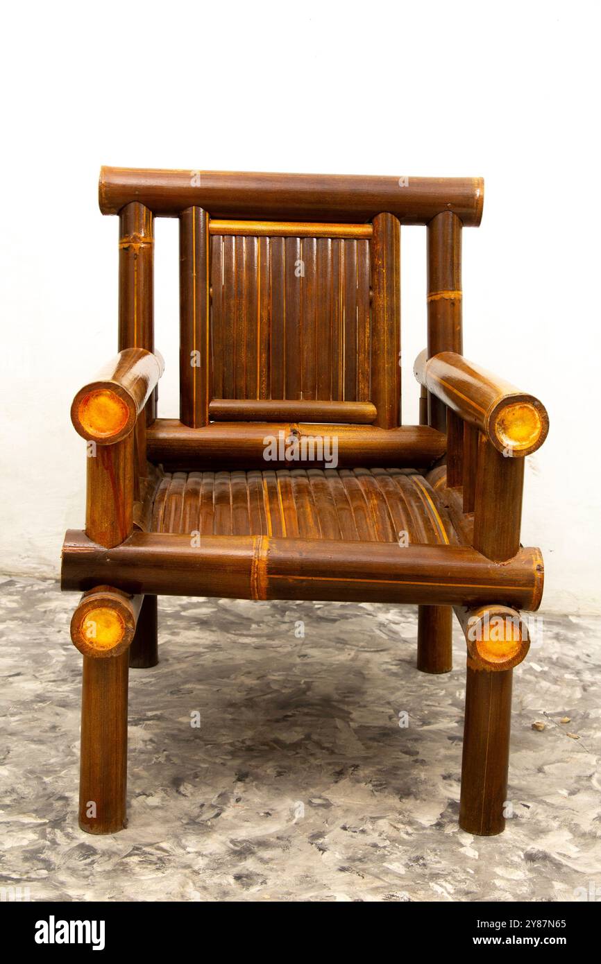 Front view of natural shiny bamboo chair, brown bamboo wooden chair ...