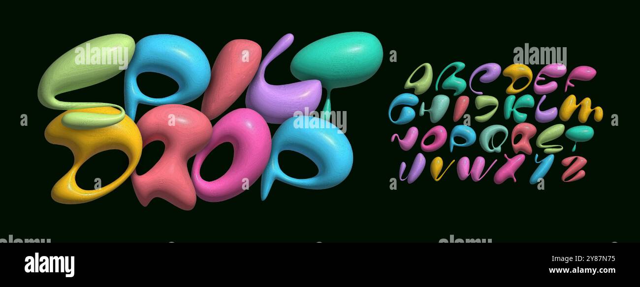 3D droplet alphabet, color balloon letters, joyful fluid bubble letters ...