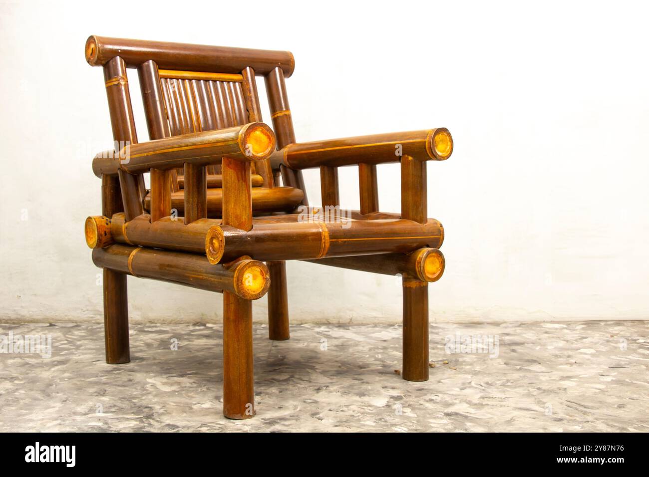traditional bamboo wooden chairs from Indonesia, isolated bamboo ...