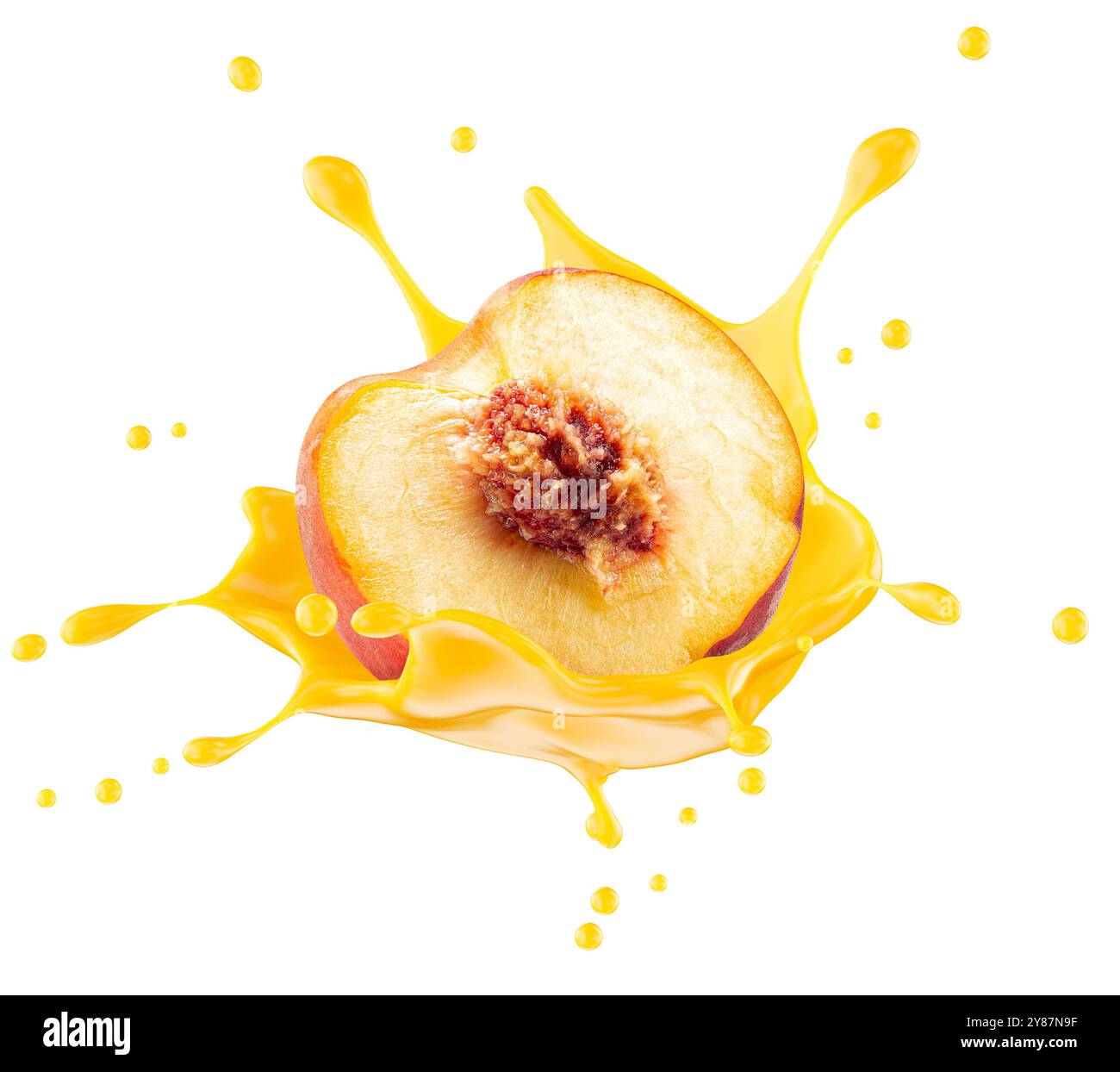 peach with juice splash isolated on a white background. Clipping path ...