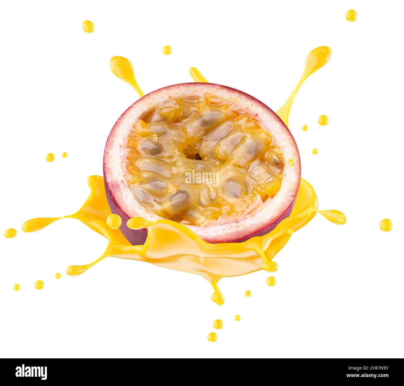 passion fruit with juice splash isolated on a white background ...