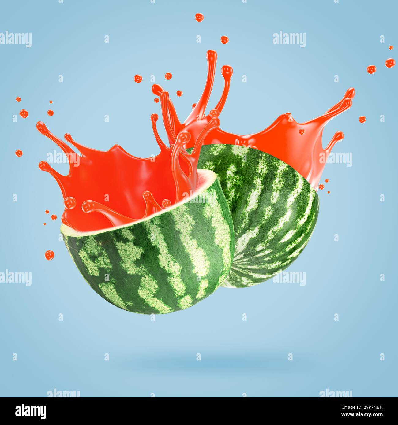 watermelons with juice splash on a light blue background Stock Photo ...