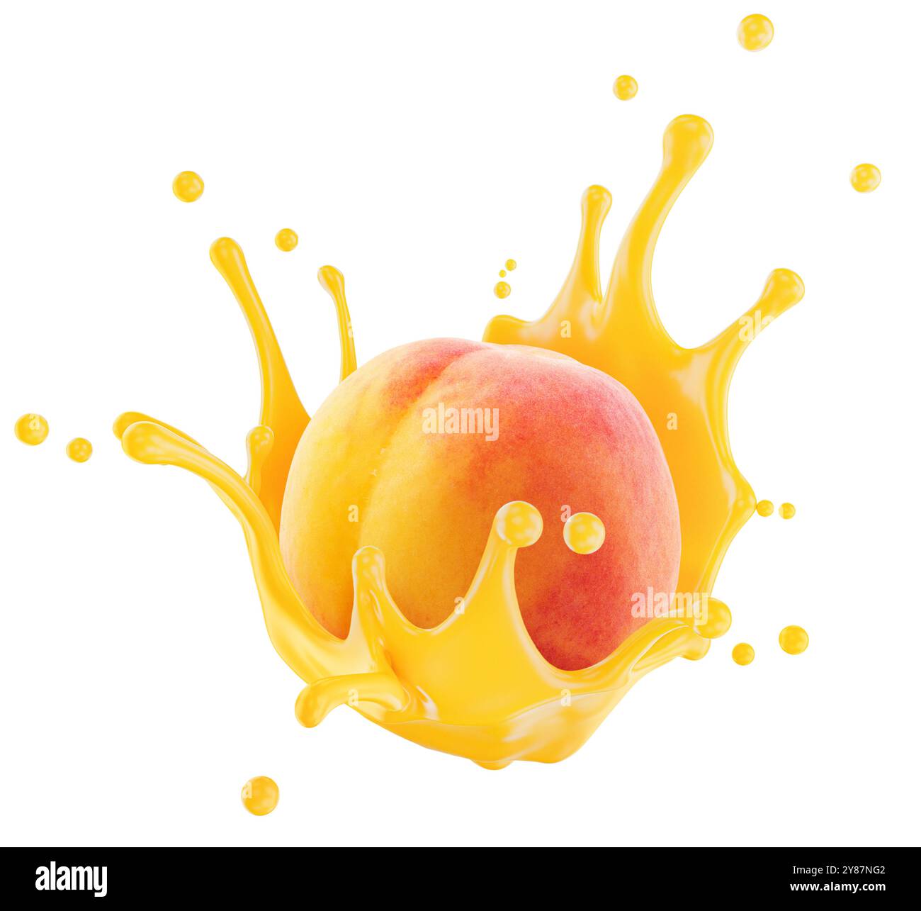 peach in juice splash isolated on a white background. Clipping path ...