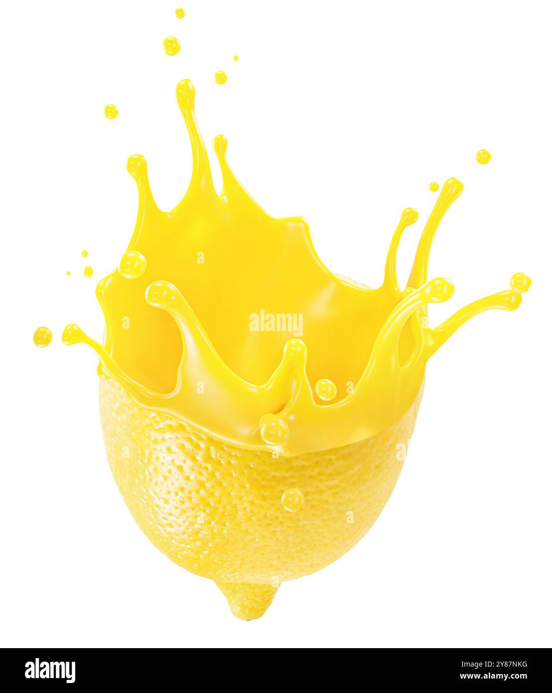 lemon juice splash in the fruit isolated on a white background Stock ...