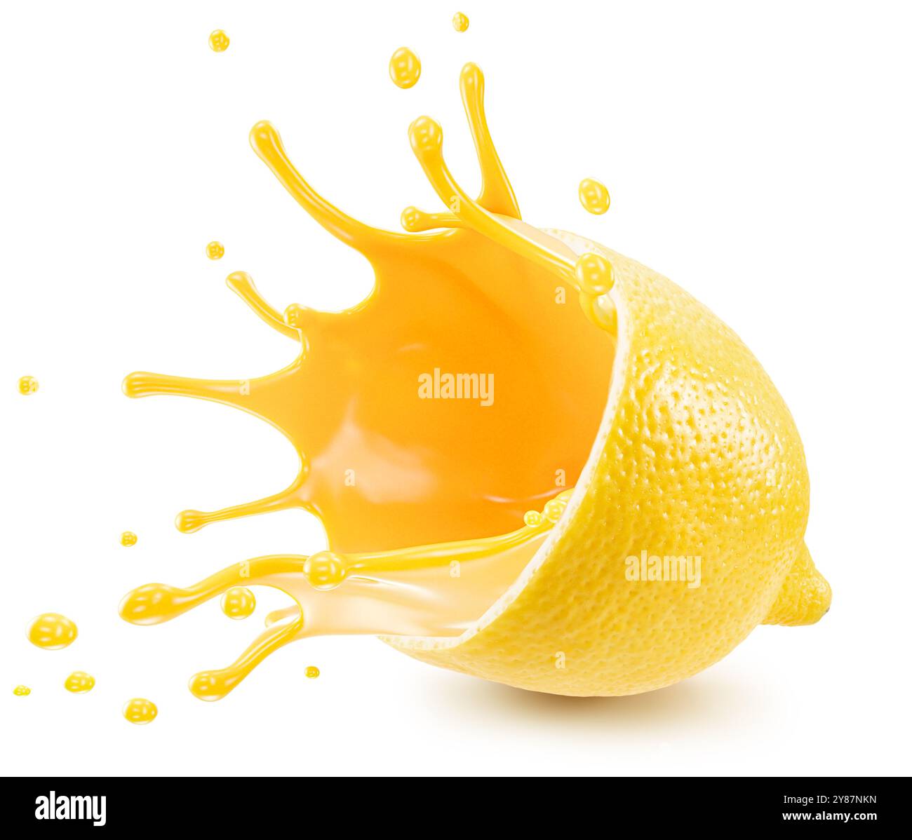 lemon juice splash in the fruit isolated on a white background Stock ...