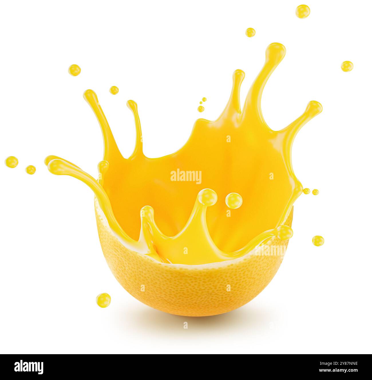 lemon juice splash in the fruit isolated on a white background Stock ...