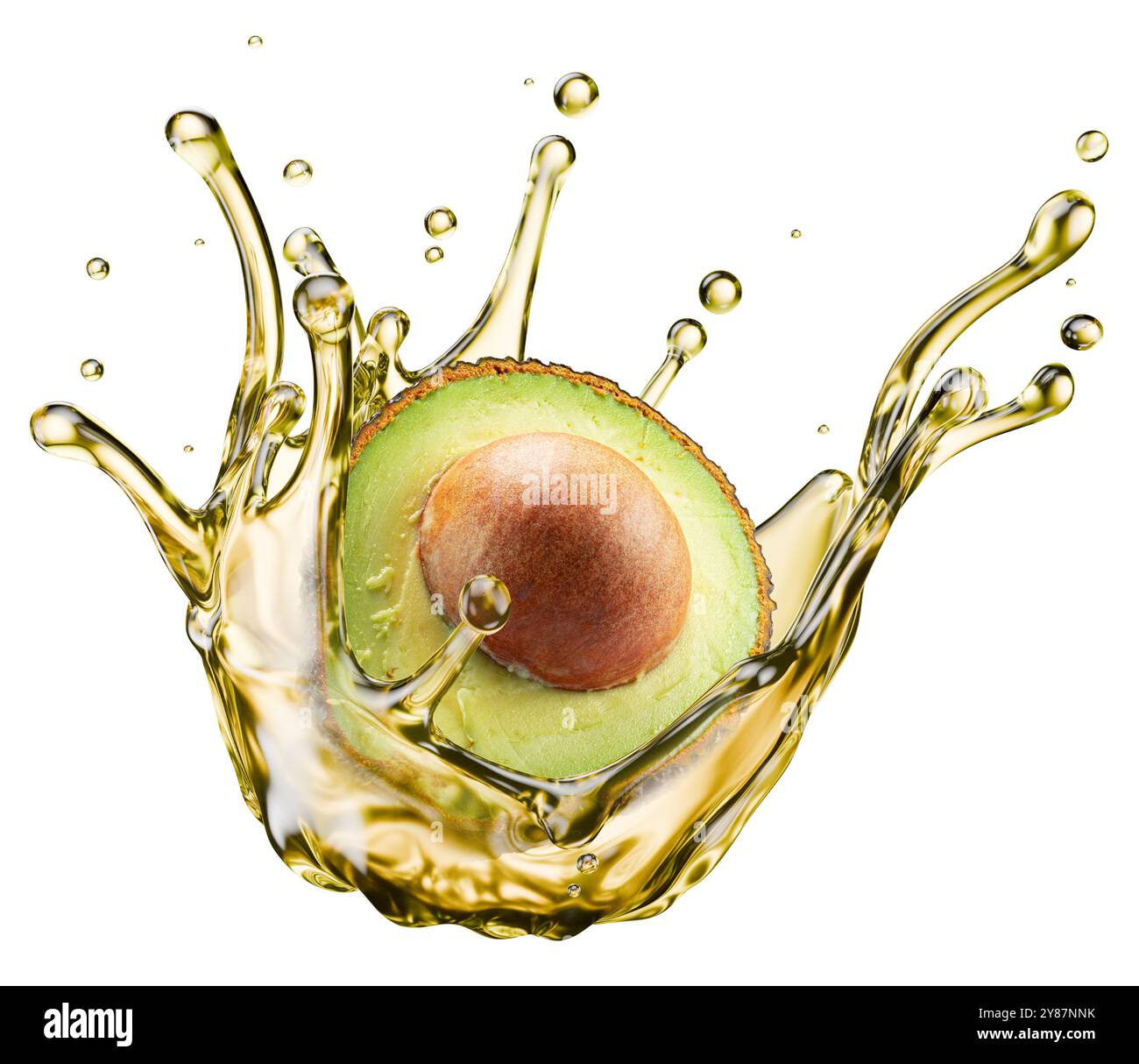 half of avocado in oil splash isolated on a white background Stock ...