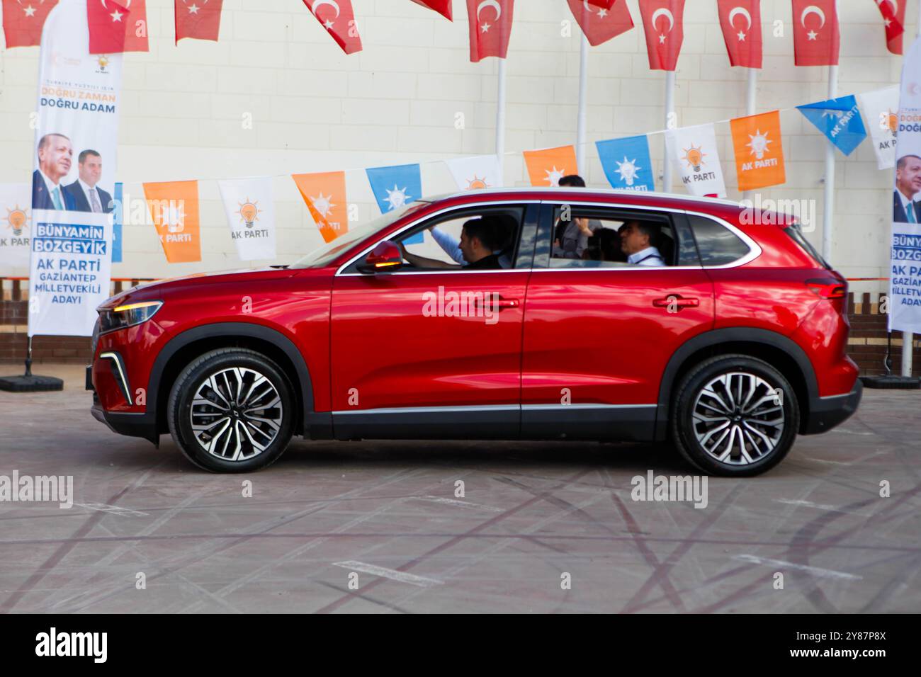 Gaziantep, Turkiye. 07 May 2023. A TOGG T10X car on show in the Turkish ...