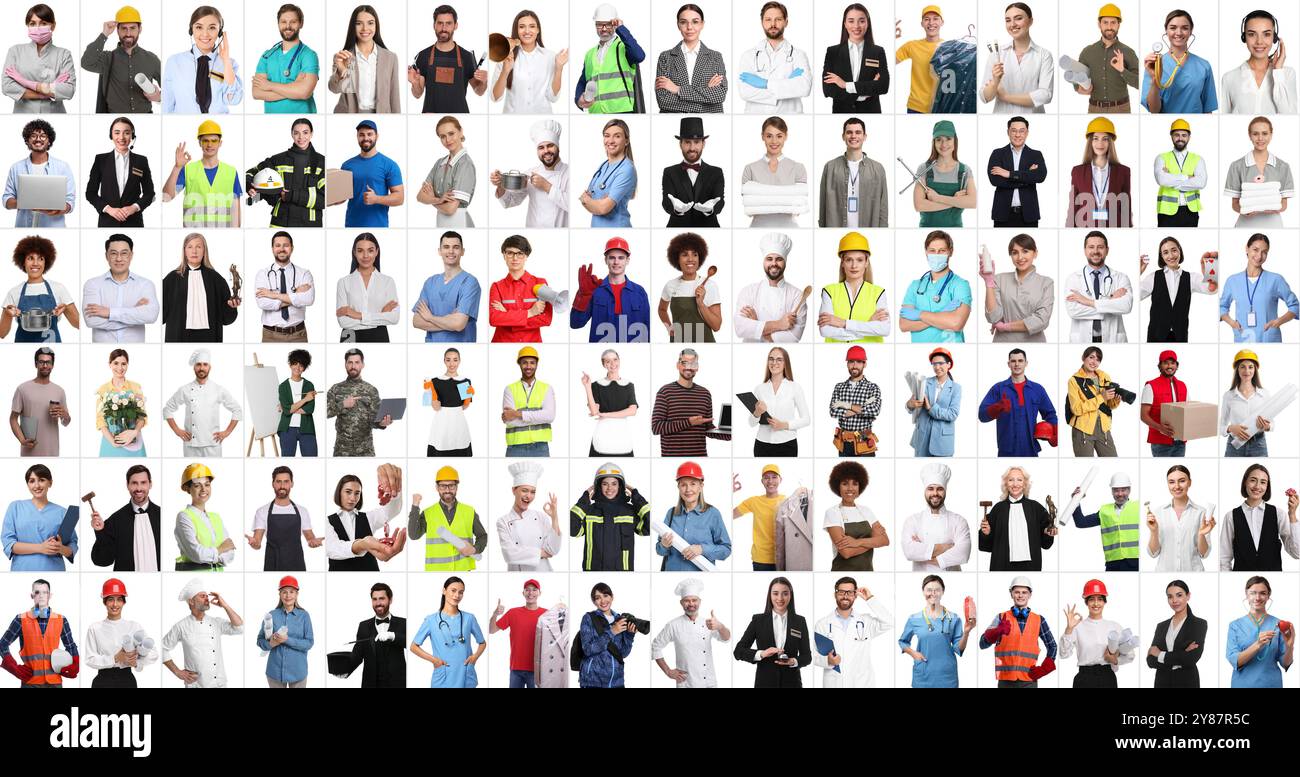 People of different professions on white background, collage Stock ...