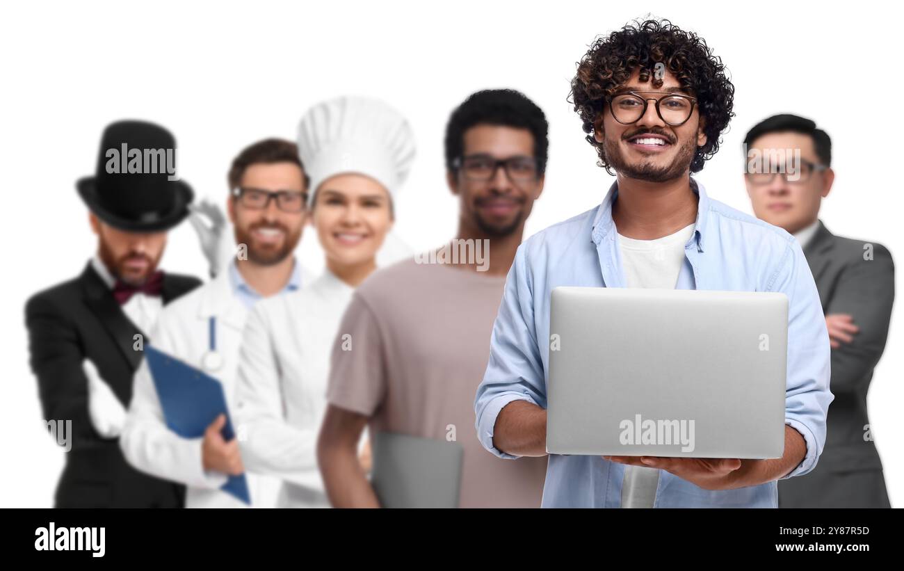 Computer programmer and people of other professions on white background ...