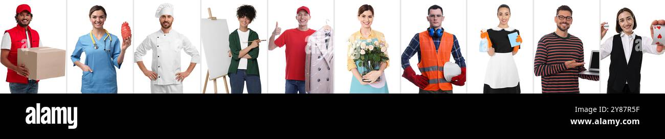 People of different professions on white background, collage Stock ...